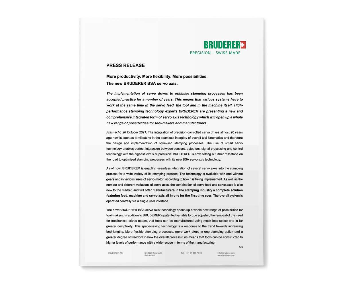 BRUDERER AG – PR/Archive/Downloads. | Bruderer Americas